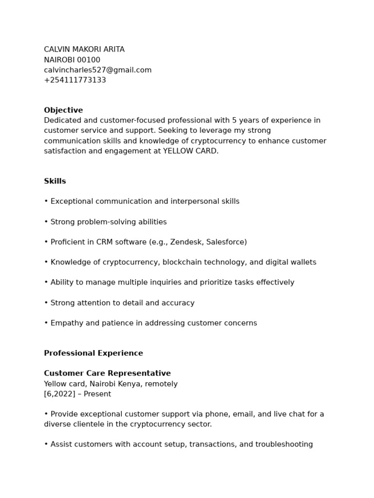 Customer Care CV | PDF