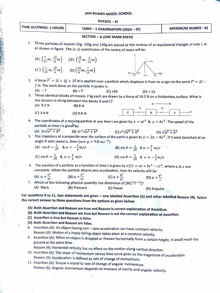 XI phy JBMS sec-16 midterm | PDF