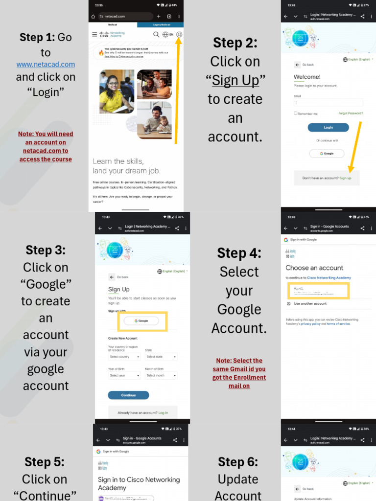 NetAcad Account Creation - Mobile (Google) | PDF