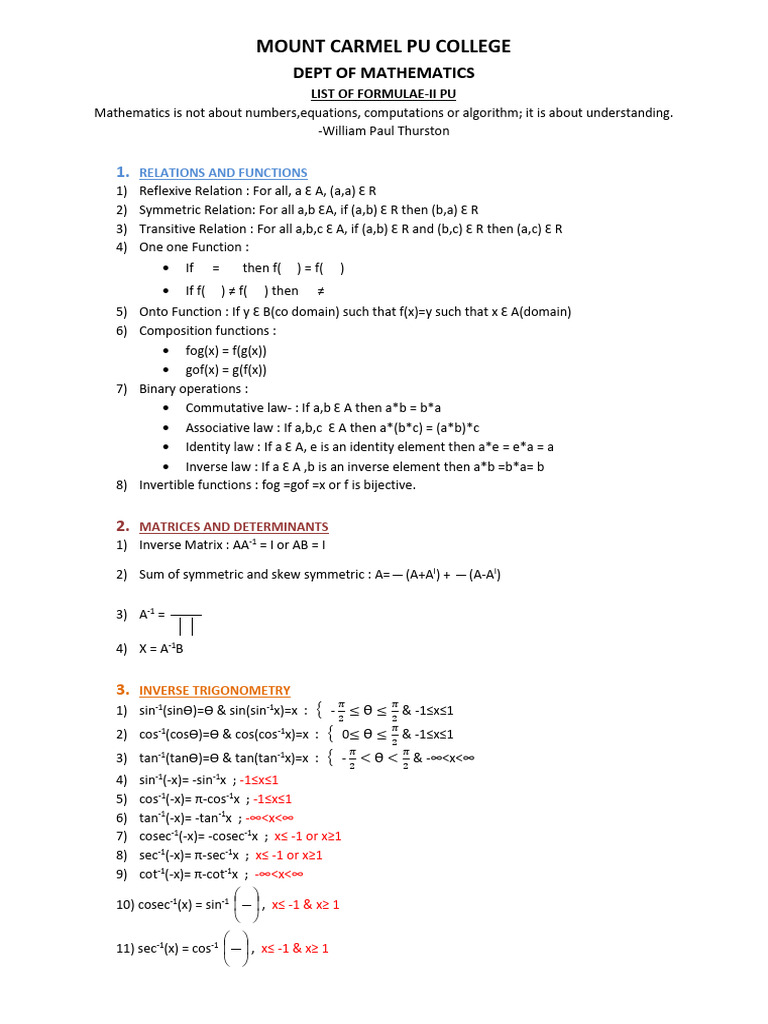 List of Formulae - Ii Pu | PDF | Function (Mathematics) | Elementary ...
