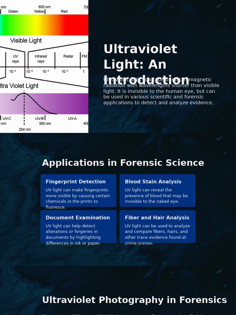 UV Light in Forensic Science | PDF | Ultraviolet | Crime Scene