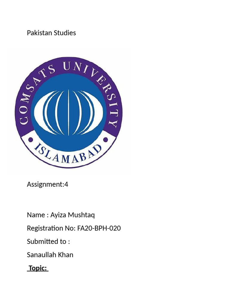 Pakistan Studies Assignment e | PDF | Pakistan | Muhammad Ali Jinnah