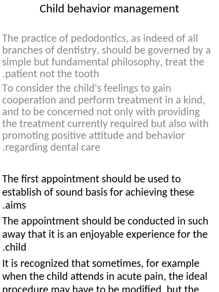 Child behavior management. 1 | PDF | Dentist | Medical Diagnosis
