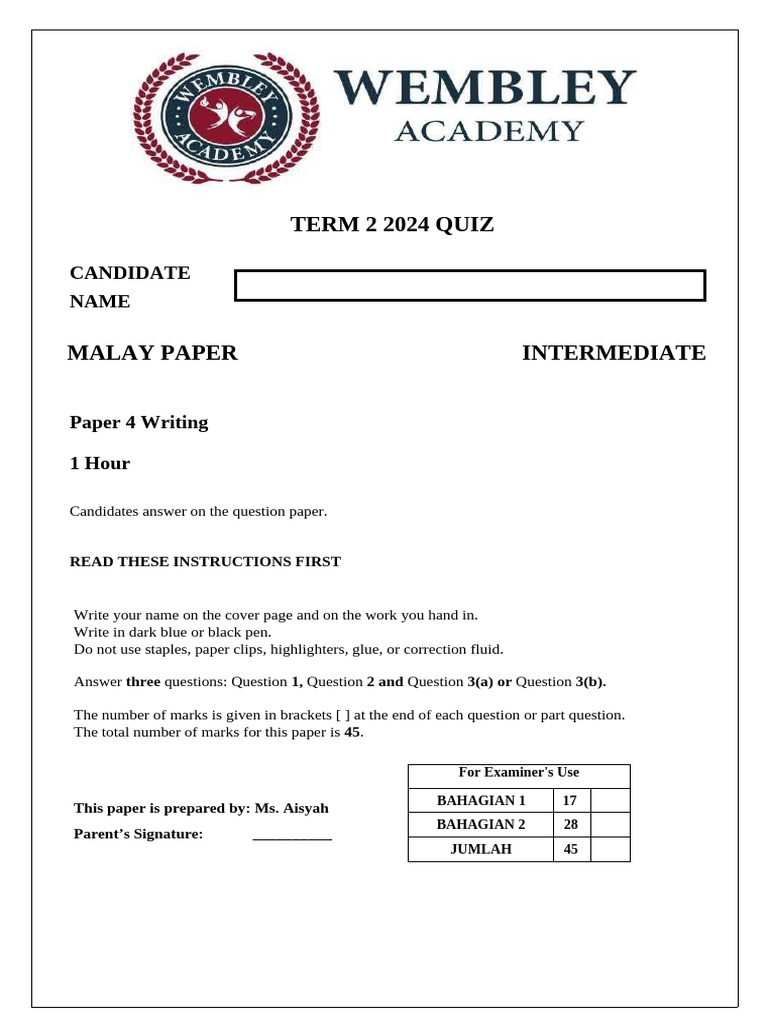 Malay Paper 4 Intermediate Cover | PDF