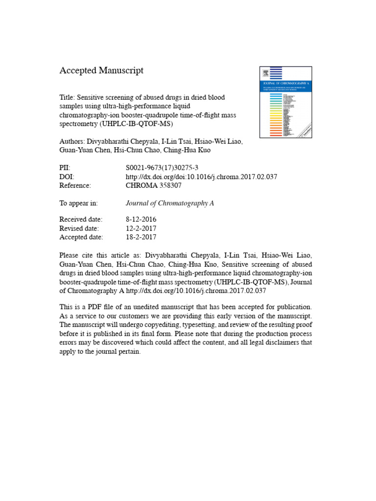 Accepted Manuscript: Journal of Chromatography A | PDF | Mass ...