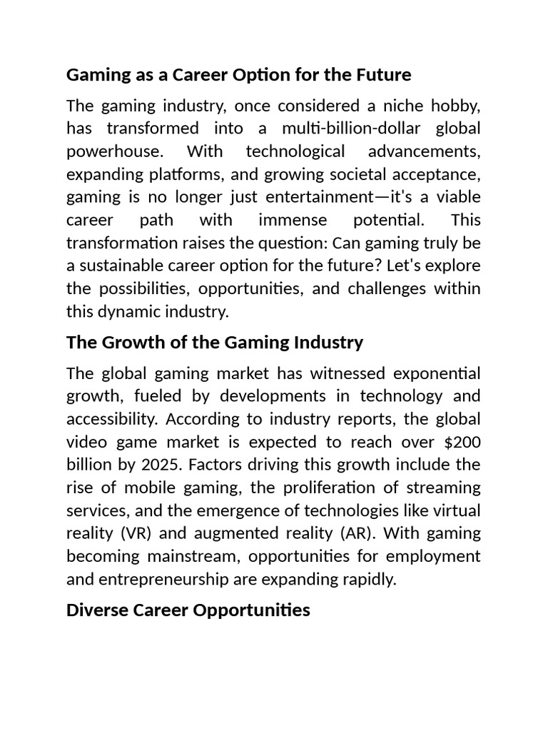 Gaming As A Career Option For The Future | PDF | Human Communication