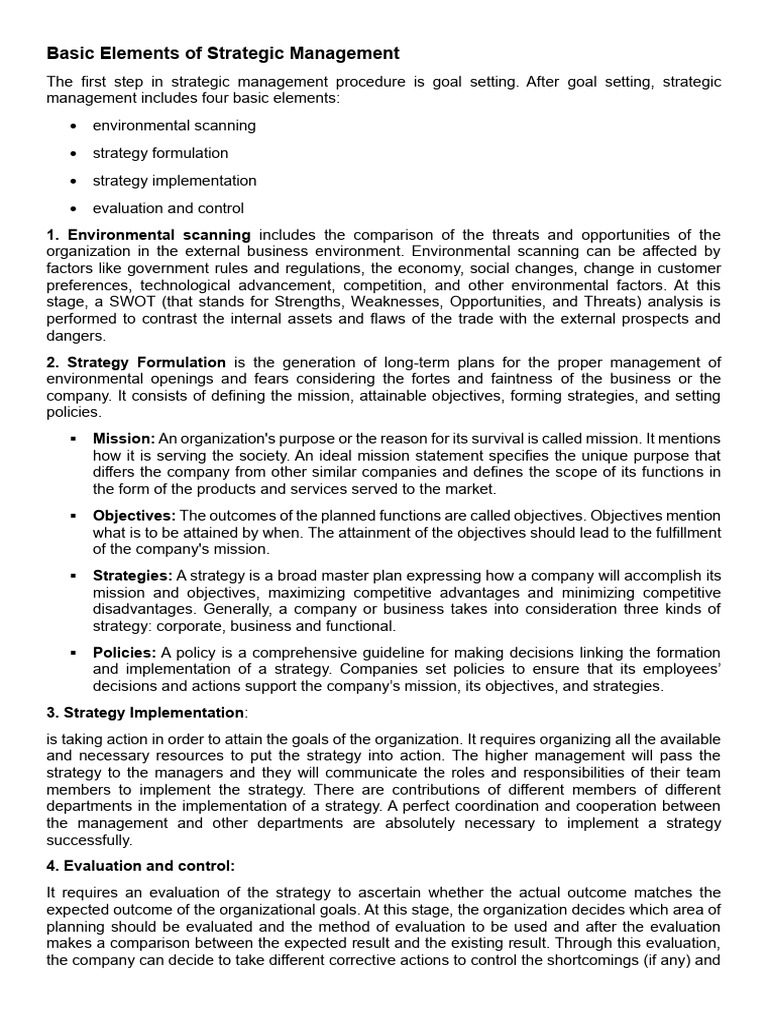 Basic Elements of Strategic Management | PDF | Strategic Management ...