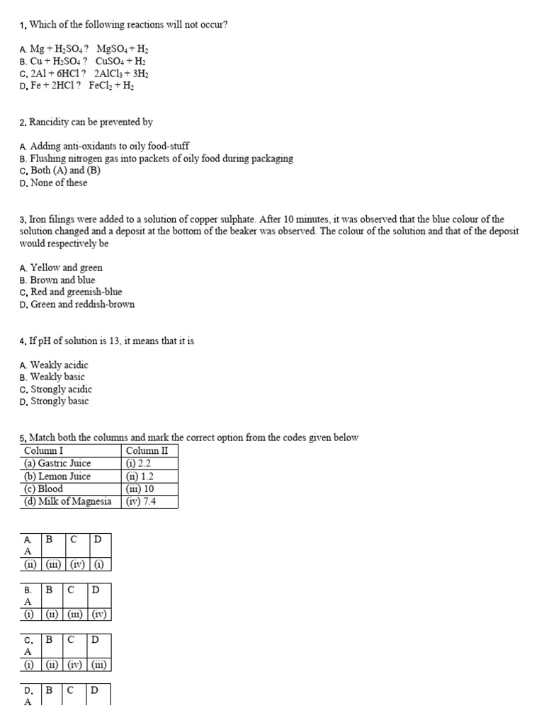 NSO Class 10 Sample Paper 2 | PDF | Chemical Elements | Periodic Table