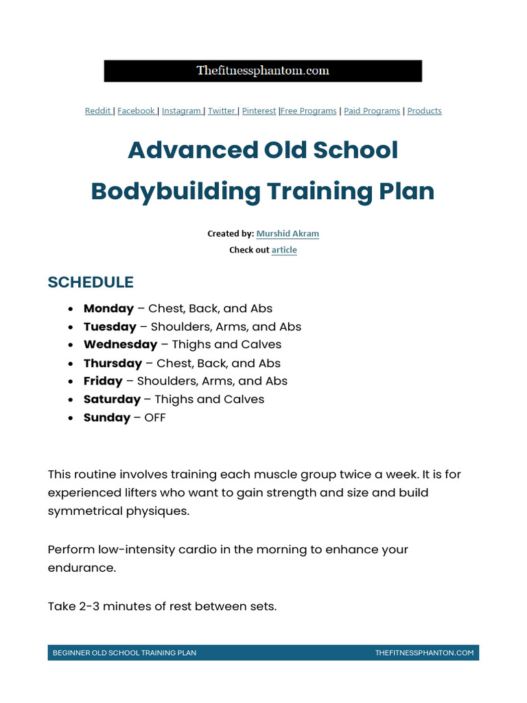 Advanced Old School Exercise Program | PDF | Weight Training | Physical ...