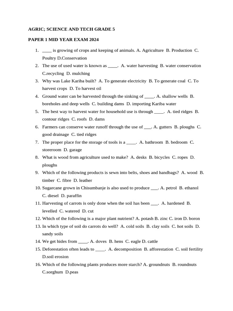 Agric Science and Tech Grade 5 p1 | PDF | Cereals | Soil