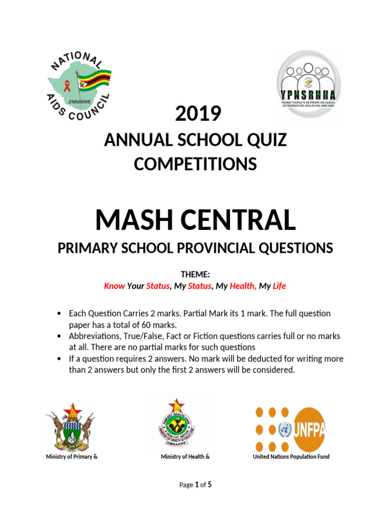 2019 Primary School Quiz Questions | PDF | Hiv | Tuberculosis
