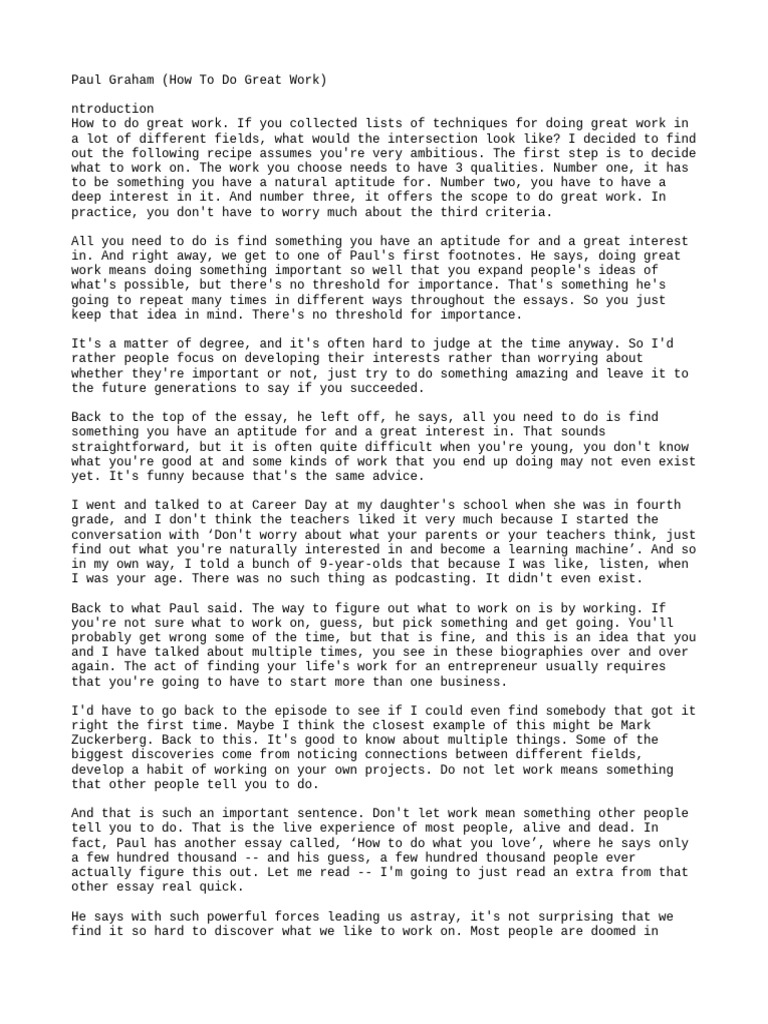How to Do Great Work by Paul Graham | PDF | Mark Twain | Consciousness