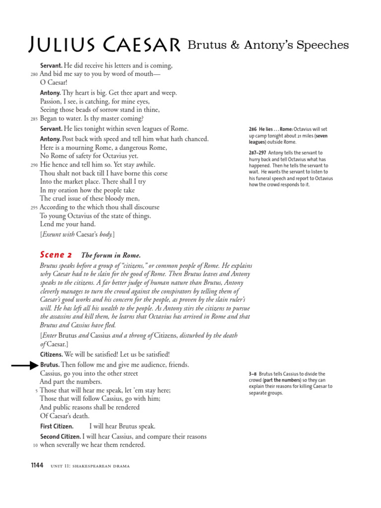 Excerpts From Julius Caesar - Speeches Brutus and Antony | PDF | Mark ...