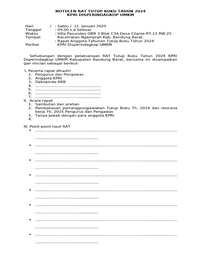 NOTULEN RAT TB. TAHUN 2024 | PDF