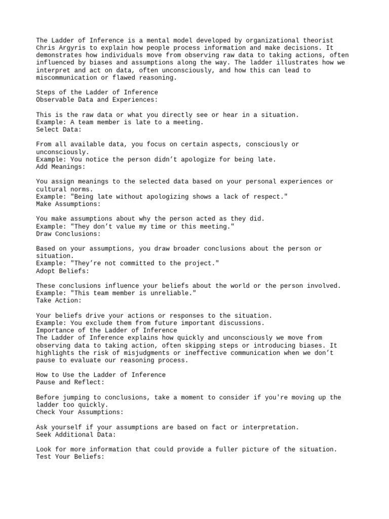 The Ladder of Inference | PDF | Reason | Cognition