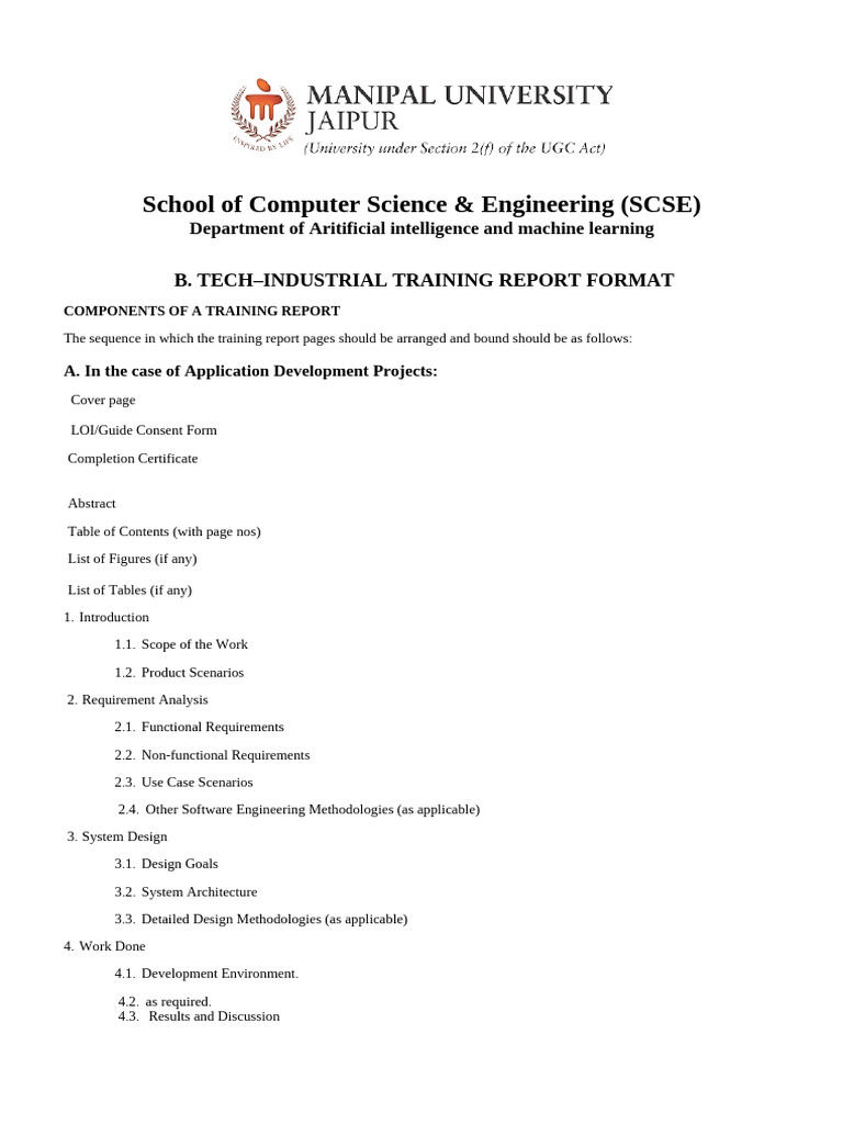 Industrial Training Report File Format | PDF | Methodology | Computing