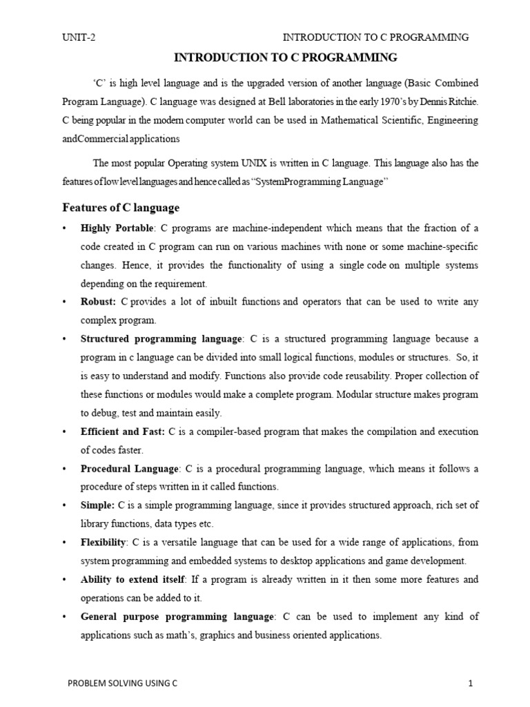 Porcedraul Programming Unit-1B_Intro to C Programming | PDF | Integer (Computer Science ...