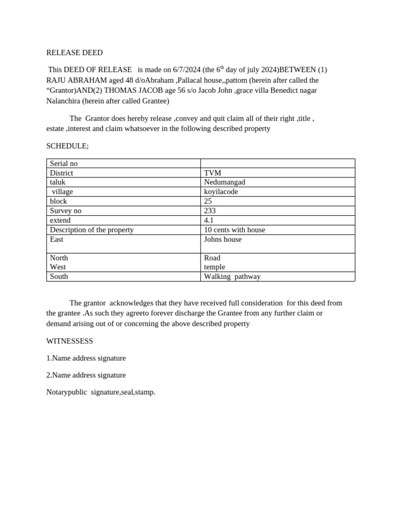 Release Deed | PDF