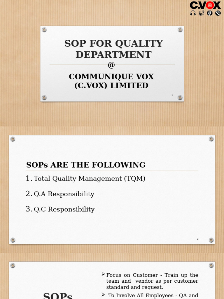 Sop for Quality Team @ Cvox | PDF | Quality Assurance | Business Process