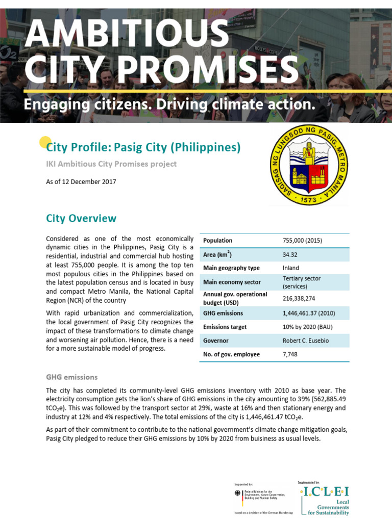 Ambitious City Promises City Profile Pasig | PDF | Climate Change | Metro Manila