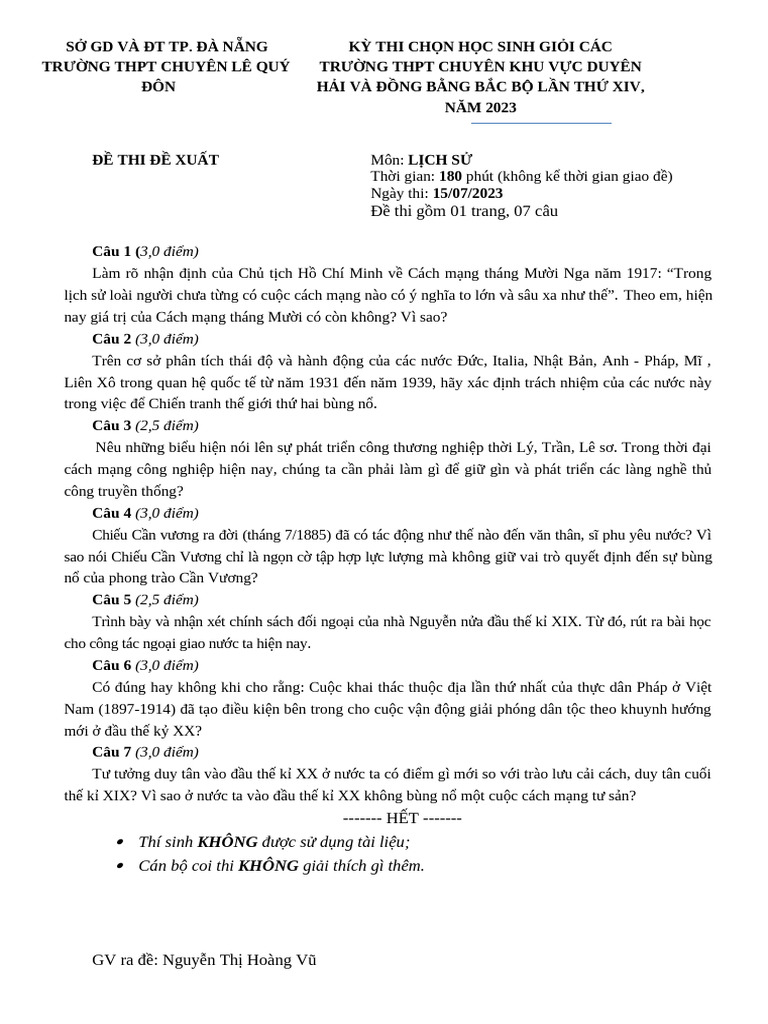 Đề DHBB XIV 2023 Đà Nẵng | PDF