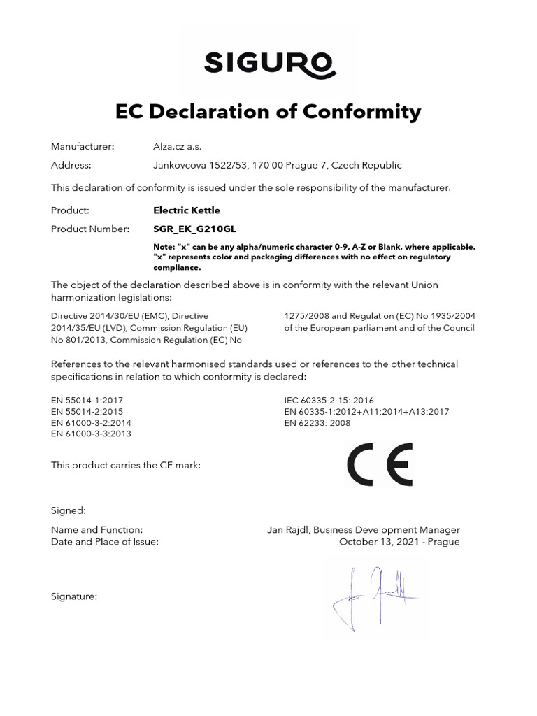 SGR - EK - G210GL DoC 13 10 21 | PDF