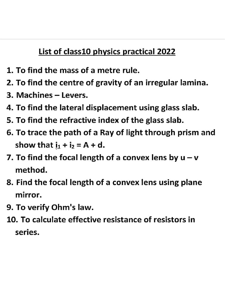 10 Physics Practicals 2022 | PDF