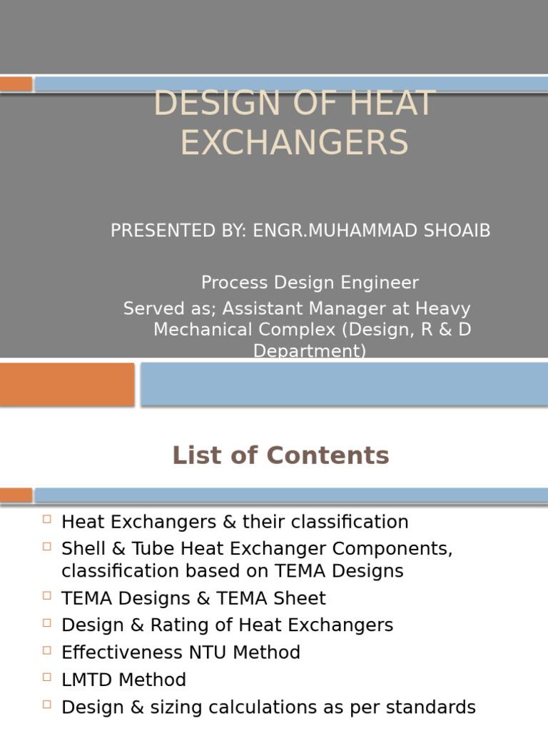 Design Of Heat Exchangers Lecture Pdf Heat Exchanger Heat Transfer