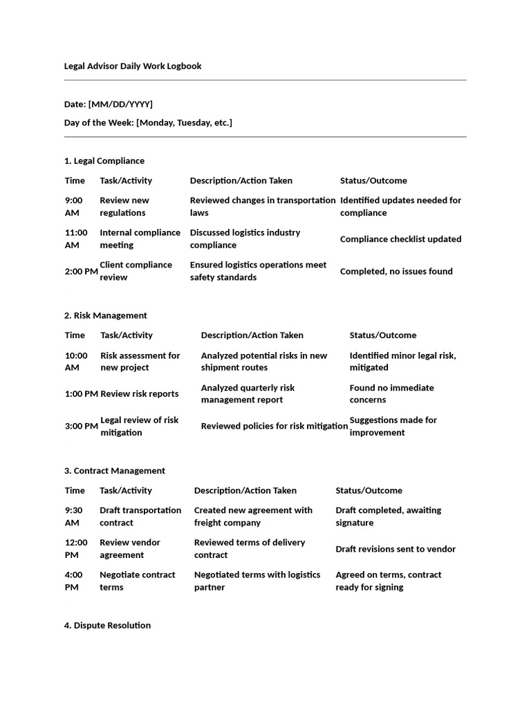 Employee Work Logbook For Legal Advisor | PDF | Policy | Governance