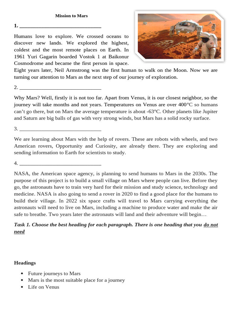 Handout 2 MISSION TO MARS | PDF | Mars | Nasa