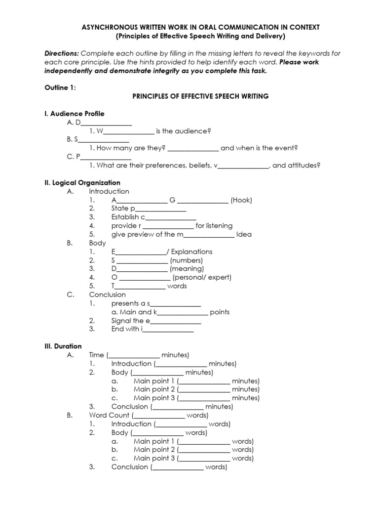 Asynchronous Written Work In Oral Communication In Context Pdf Speech Word