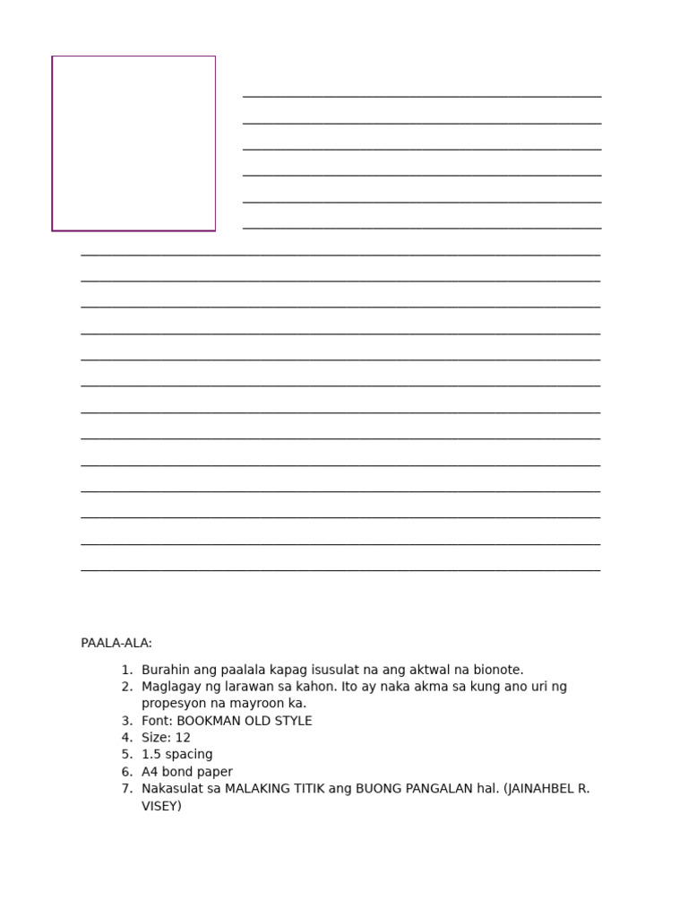 Bionote Template | PDF