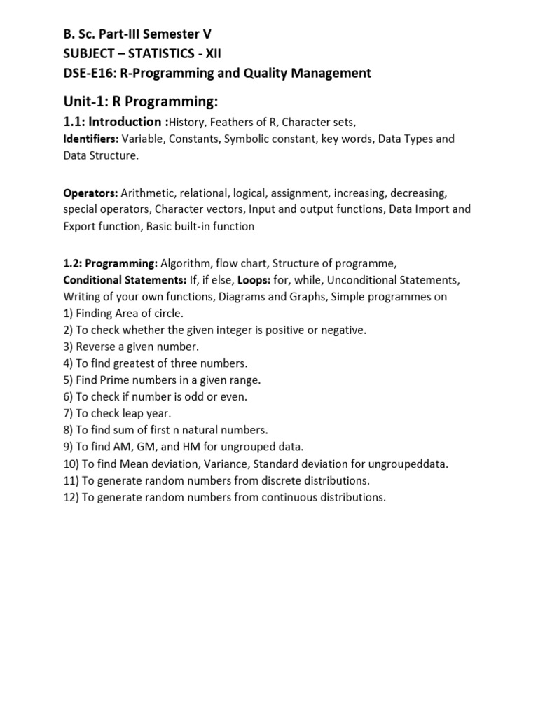 R Programme Notes Pdf Variable Computer Science Data Type