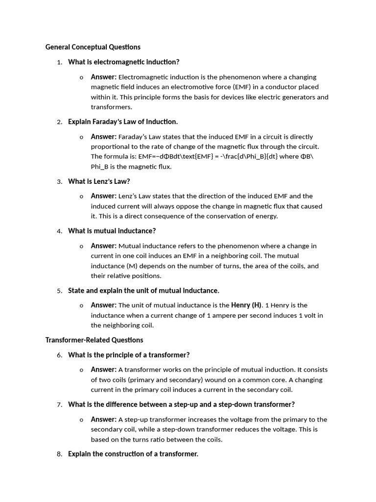 General Conceptual Questions | PDF | Transformer | Electromagnetic ...