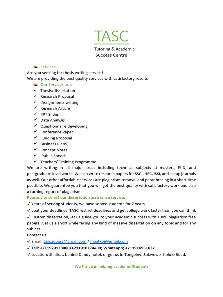 TASC- Tutoring & Adcademic Success Centre | PDF