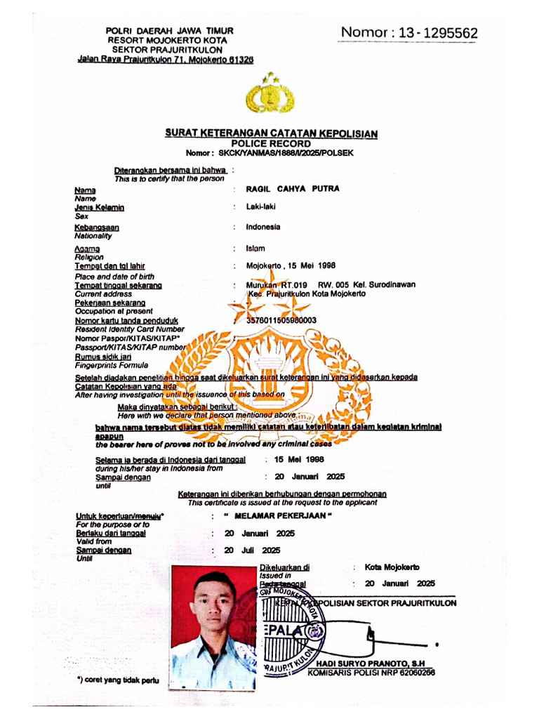 SKCK Ragil Cahya Putra | PDF