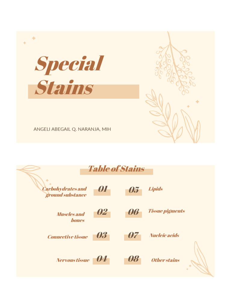 Special stains Handout | PDF | Staining | Chemical Substances