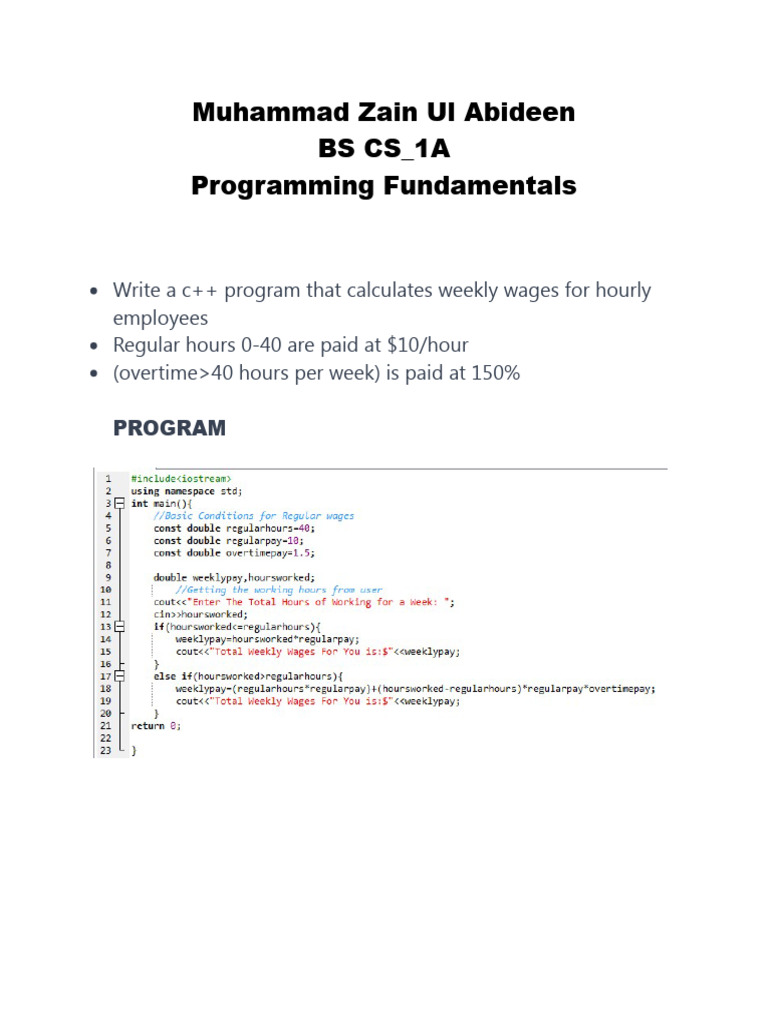 Muhammad Zain Ul Abideen Weekly Wages | PDF