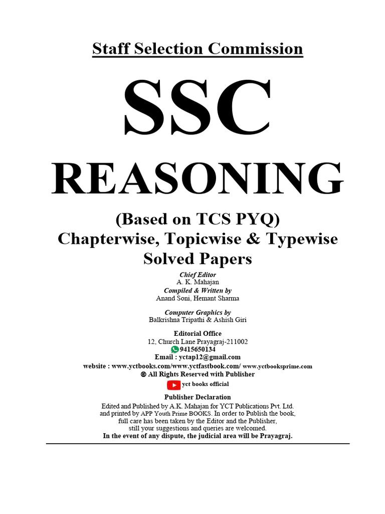 Demo 100 YCT 2025 SSC Reasoning 21285 TCS PYQ Solved Papers English ...