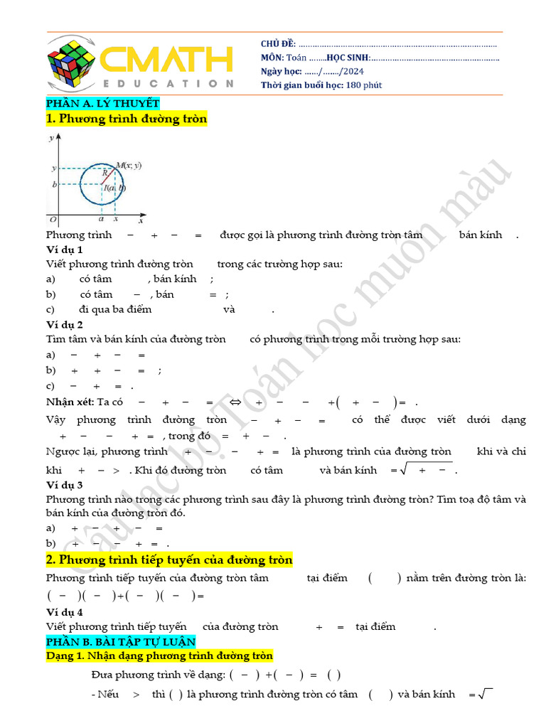 Bài 3. Đường tròn trong mặt phẳng tọa độ - câu hỏi p1 - CMath | PDF