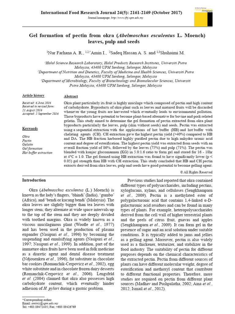Pectin Gel Formation from Okra Byproducts | PDF | Chemistry