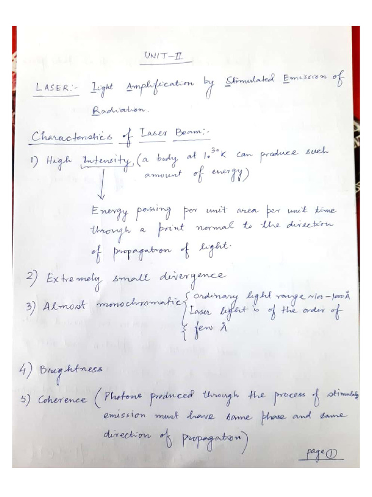 UNIT-II_LASER FUNDAMENTALS | PDF