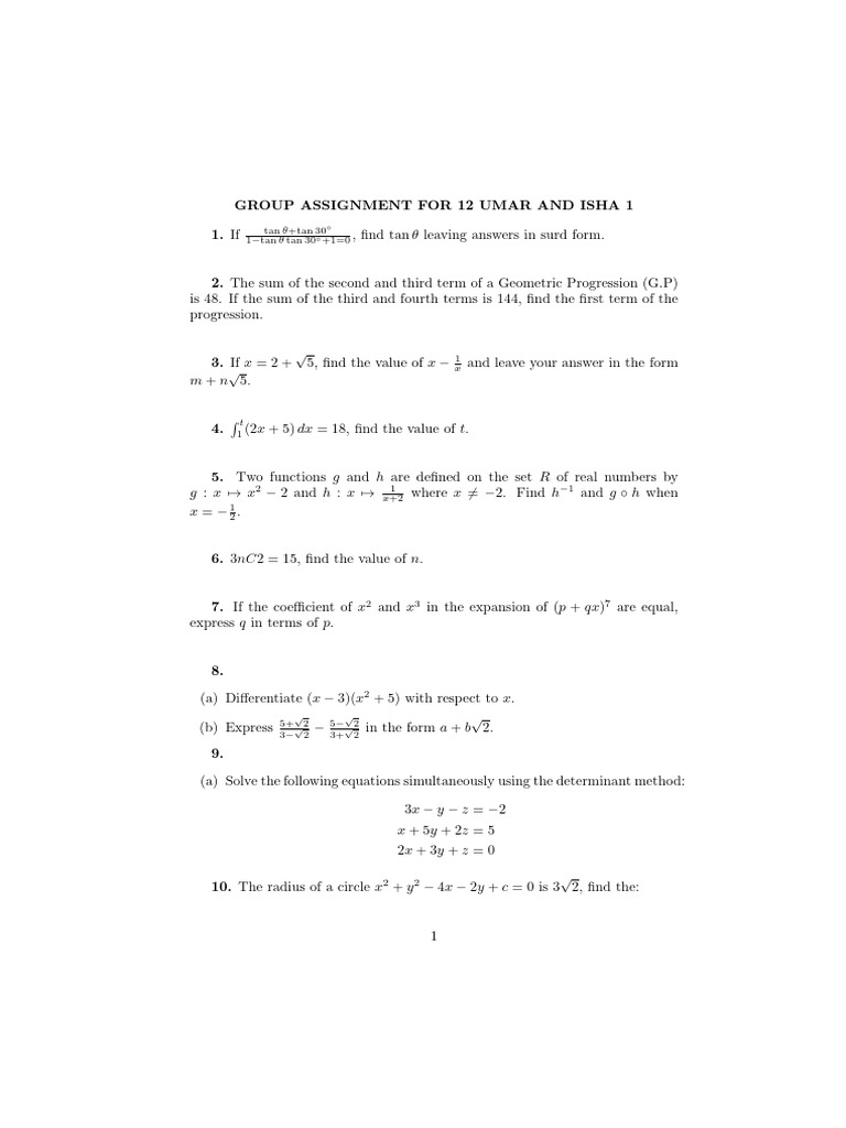 Group Assignment For 12 Umar and Isha 1 | PDF | Mathematical Concepts ...