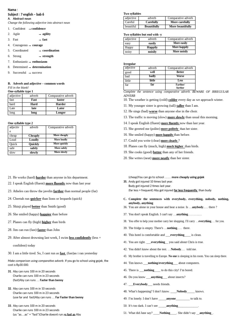 7 English - Unit 6 Answer | PDF | Adverb | Adjective