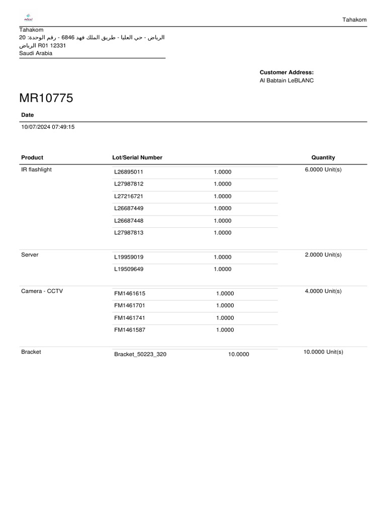Delivery Slip SFRS - 29141 MR10775 | PDF