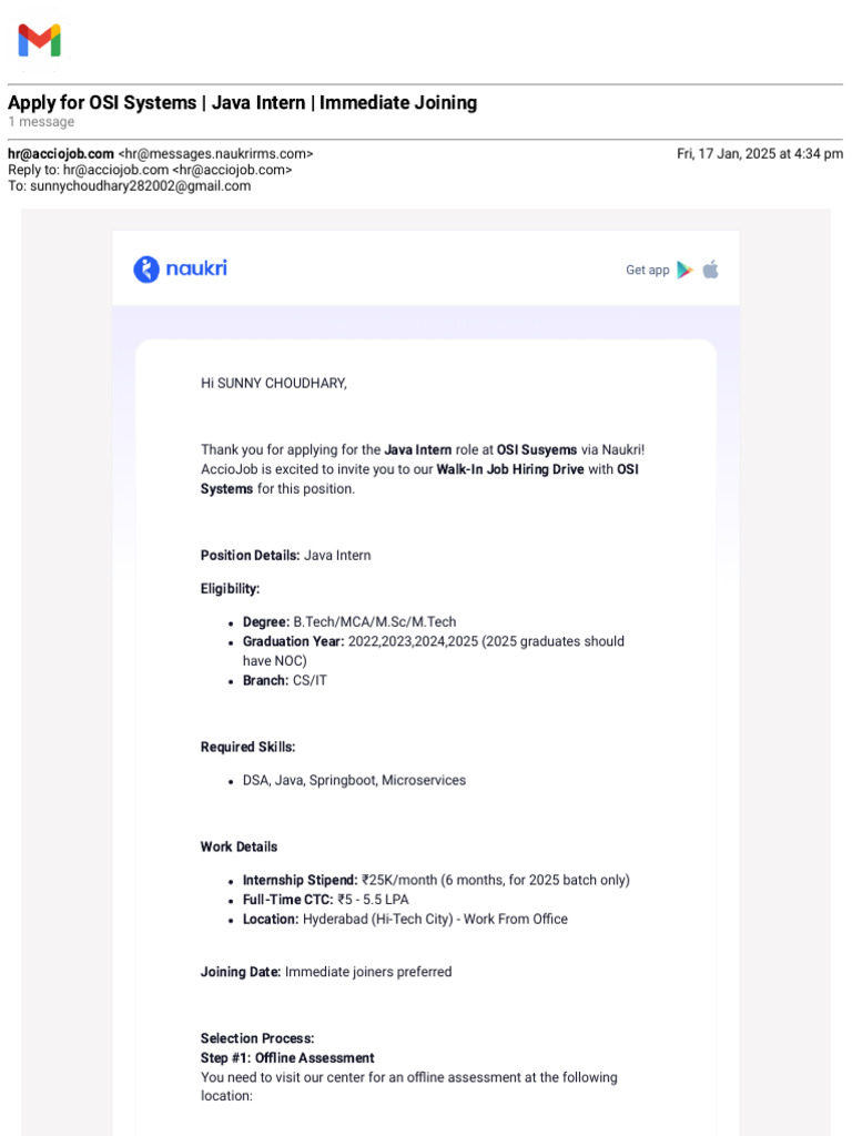 OSI Systems Java Intern Hiring Drive | PDF
