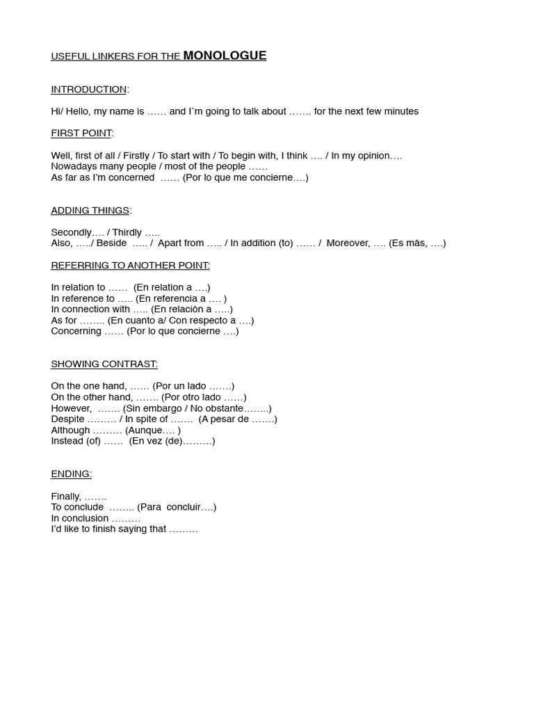 Monologue Linkers Guide | PDF