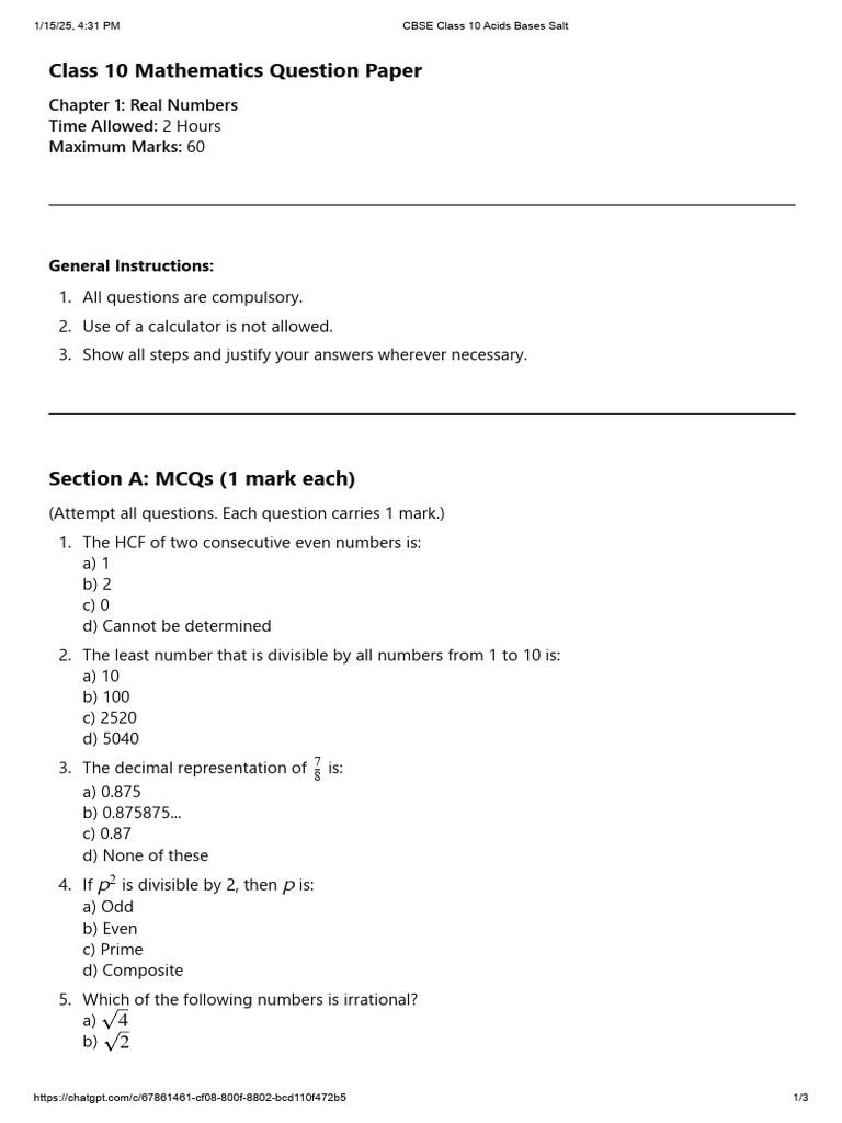 Maths Chapter 1 Questions | PDF | Numbers | Prime Number