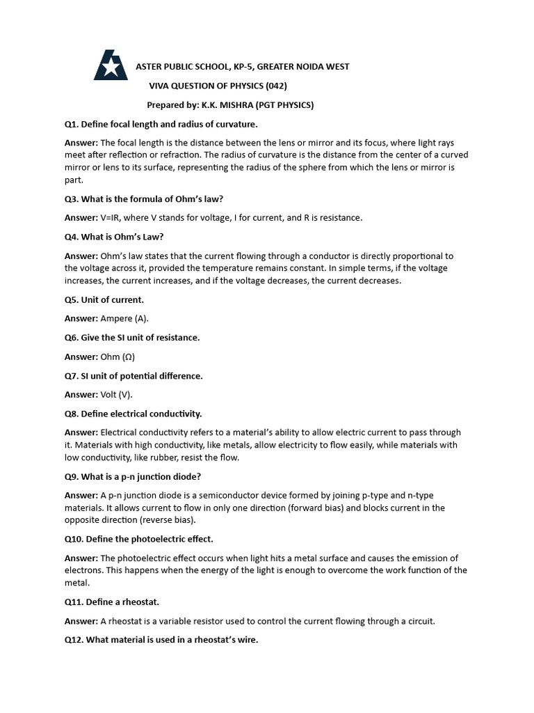 VIVA QUESTION | PDF | Electrical Resistance And Conductance | Optics