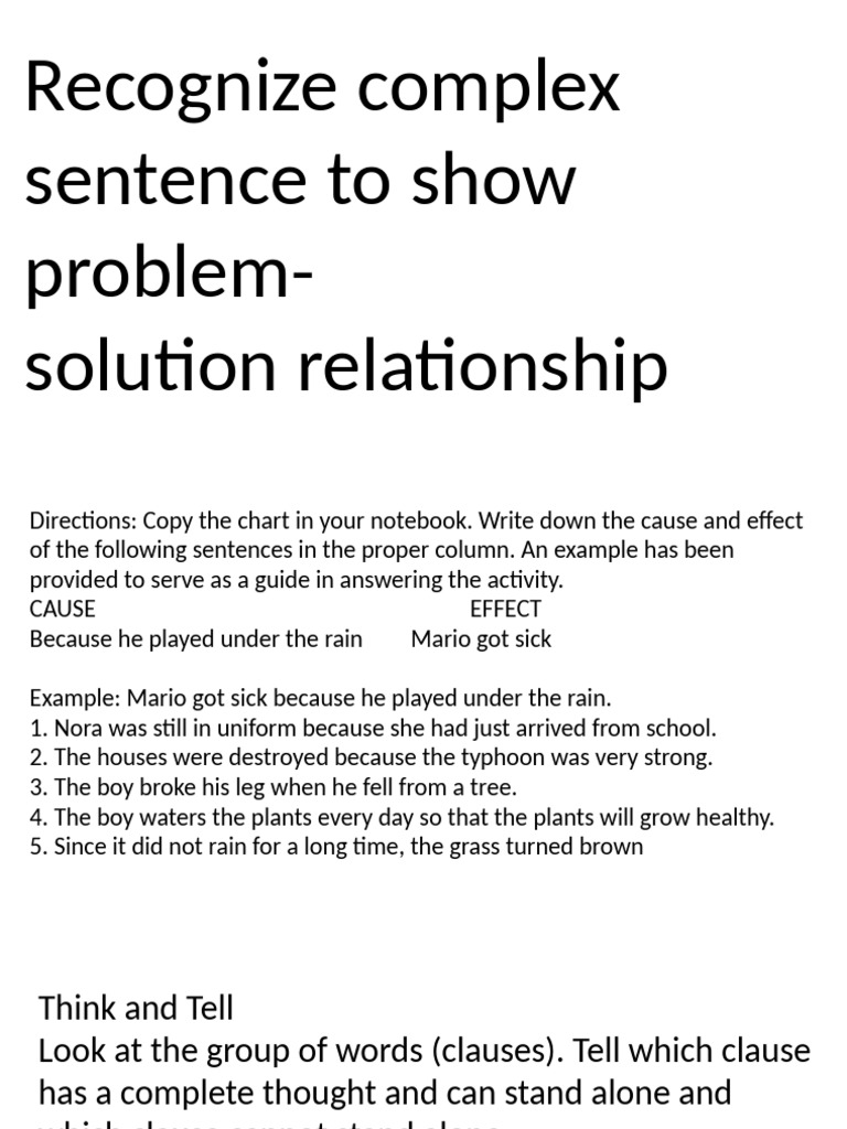 Complex Sentences: Cause-Effect & Problem-Solution | PDF | Language Mechanics | Syntax